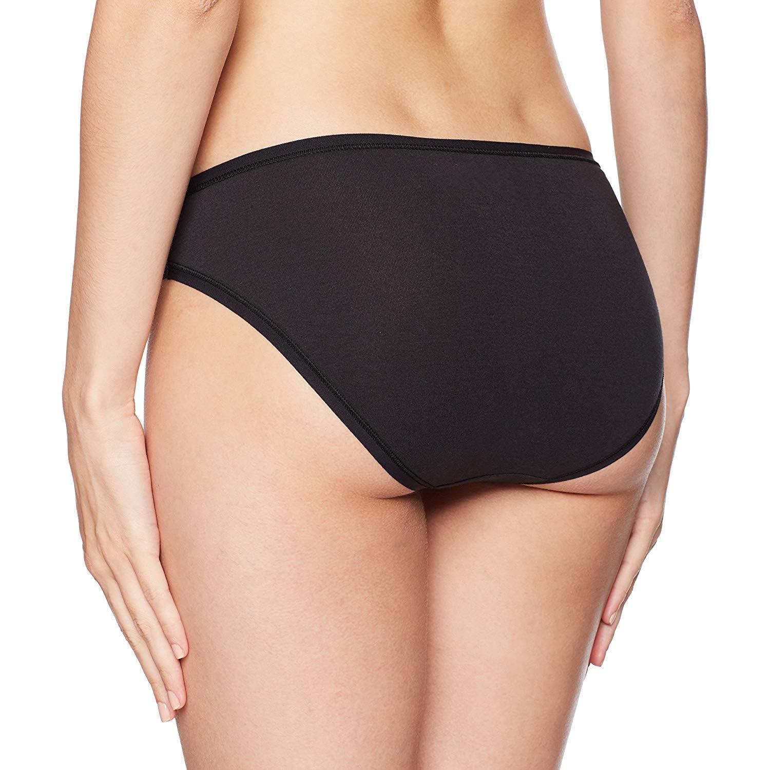 Amazon Essentials Women's Cotton Bikini Brief Underwear (Available in Plus Size), Pack of 6, Black, Large