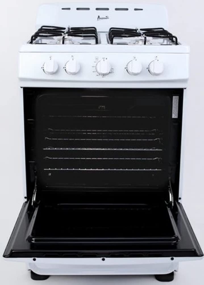 Avanti GRO24P0W Gas Range Oven Compact Freestanding Design, 2.6-Cu.Ft. Capacity 4 Sealed Burners with Electronic Ignition, Includes Broiler Storage Drawer and Accessories, 24-Inch, White
