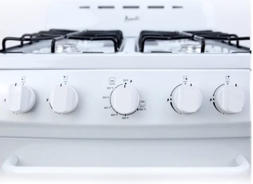 Avanti GRO24P0W Gas Range Oven Compact Freestanding Design, 2.6-Cu.Ft. Capacity 4 Sealed Burners with Electronic Ignition, Includes Broiler Storage Drawer and Accessories, 24-Inch, White