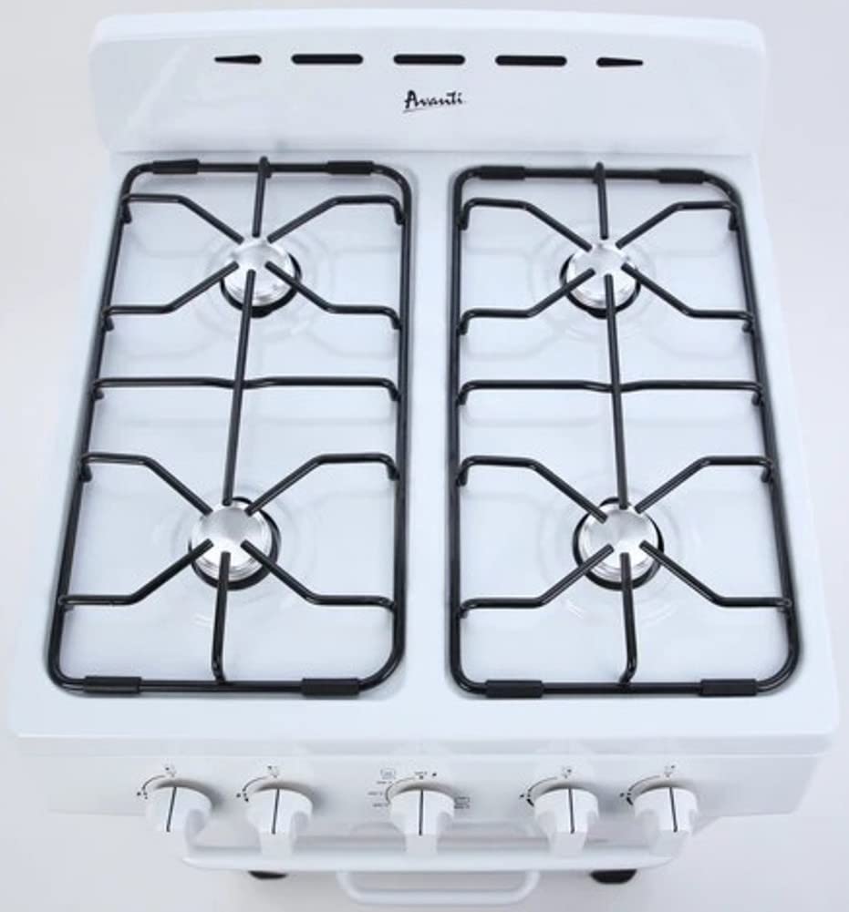 Avanti GRO24P0W Gas Range Oven Compact Freestanding Design, 2.6-Cu.Ft. Capacity 4 Sealed Burners with Electronic Ignition, Includes Broiler Storage Drawer and Accessories, 24-Inch, White