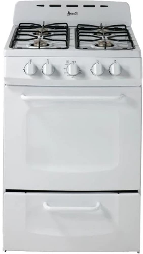Avanti GRO24P0W Gas Range Oven Compact Freestanding Design, 2.6-Cu.Ft. Capacity 4 Sealed Burners with Electronic Ignition, Includes Broiler Storage Drawer and Accessories, 24-Inch, White
