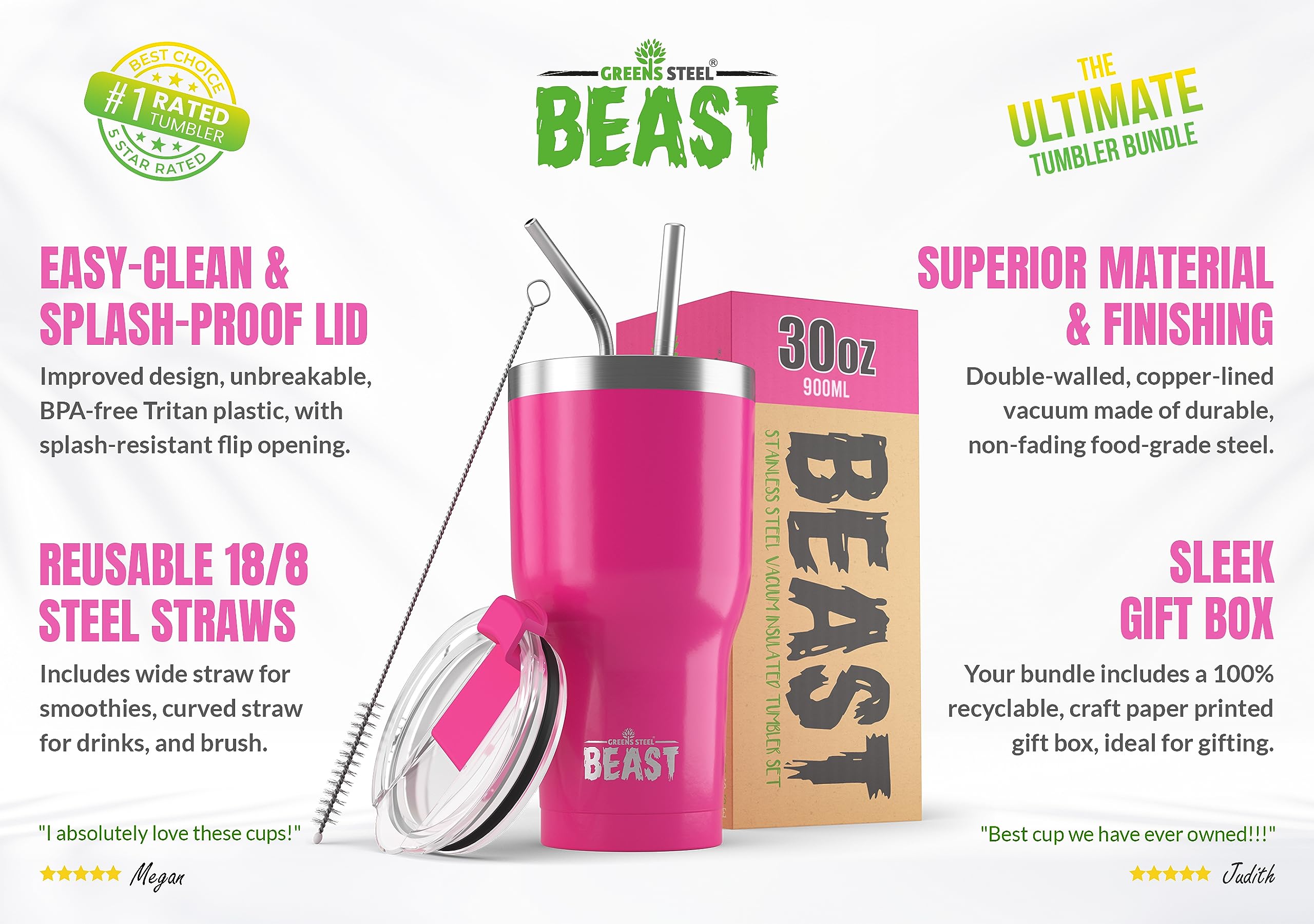 Beast 30 oz Tumbler Stainless Steel Vacuum Insulated Coffee Ice Cup Double Wall Travel Flask (Cupcake Pink)
