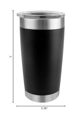 Tempercraft 20 oz Vacuum Insulated Tumbler w/Lid and Laser Engraved Customization Options - Stainless Steel, Double-Walled Travel Mug (Black)