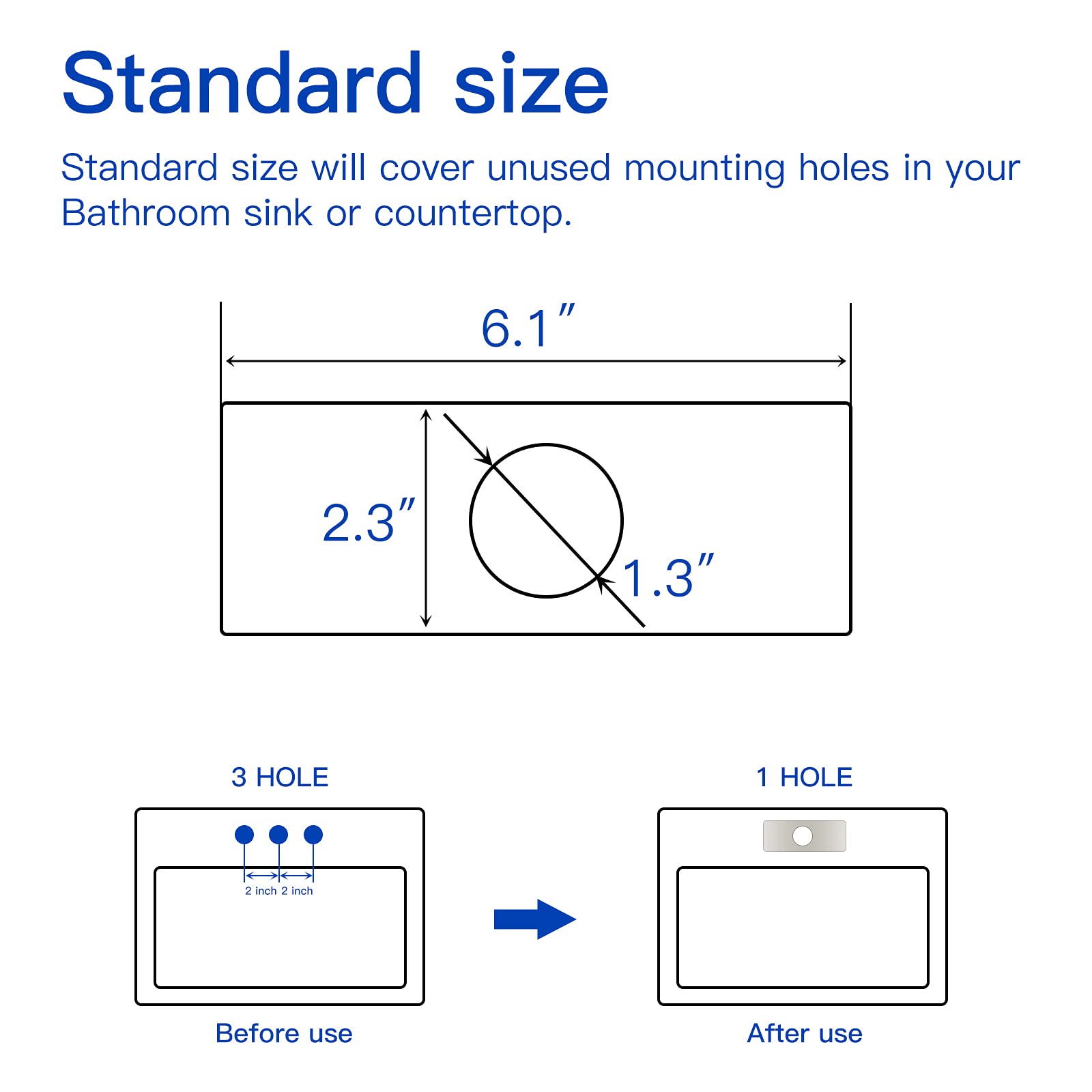 BWE 6β Faucet Cover Escutcheon Brushed Nickel Stainless Steel Deck Plate for Bathroom Sink 1 Hole or 4 Inch 3 Holes Centerset Sink Modern Rectangular Vanity Basin Sink Hole Cover Cap