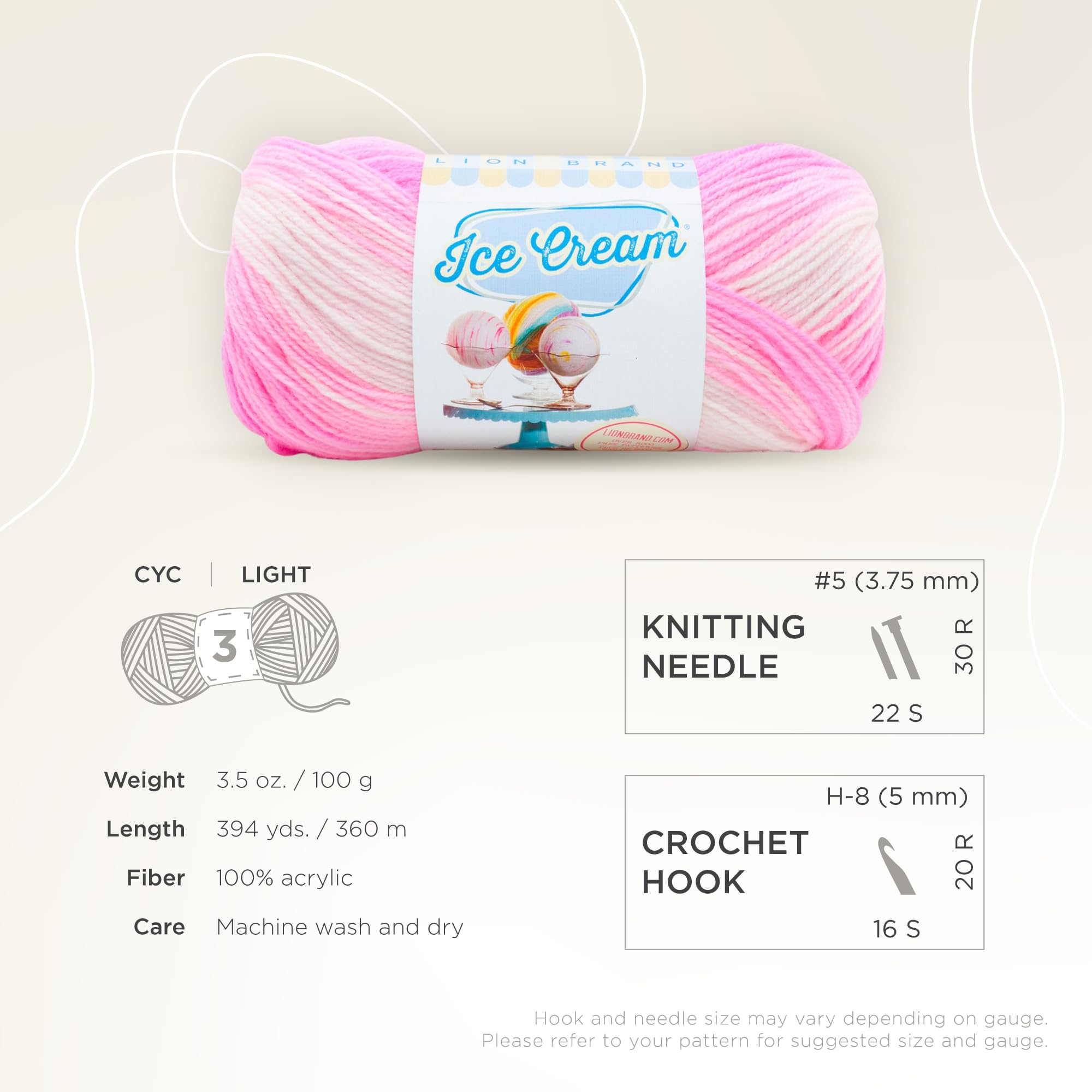 Lion Brand Yarn (1 Skein) Lion Brand Yarn Ice Cream Baby Yarn, Birthday Cake Multicolor