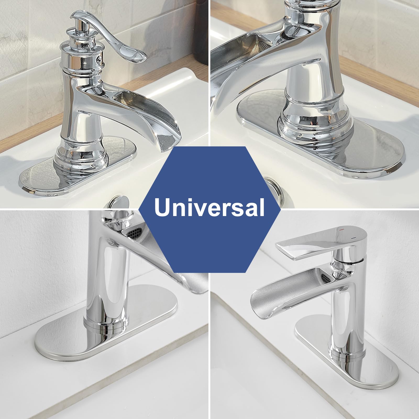 BWE 6 Inch Bathroom Vessel Vanity Sink Faucet 4" Hole Cover Deck Plate Escutcheon Chrome