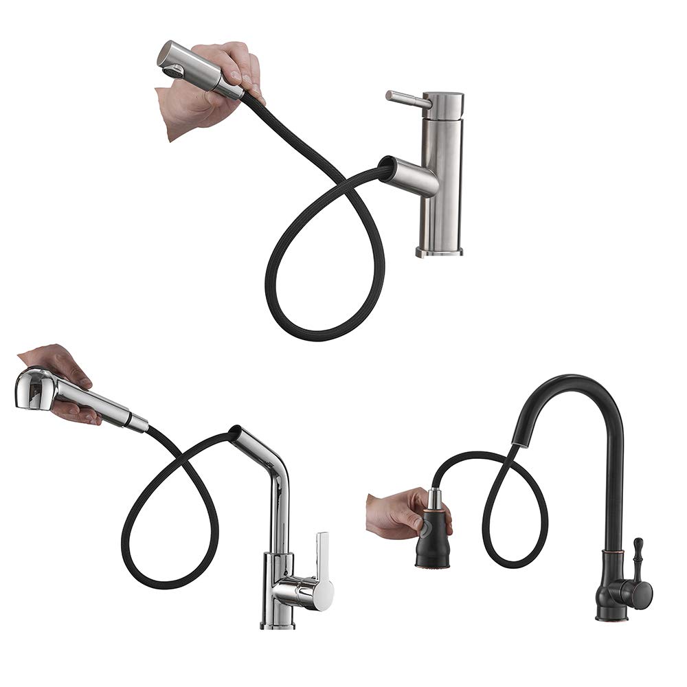 Weirun Kitchen Bathroom Sink Pull-down Faucet 1/2" IPS Black Braided Replacement Pull-Out Head Hose 59-inch or 150cm for Oil Rubbed Bronze Taps