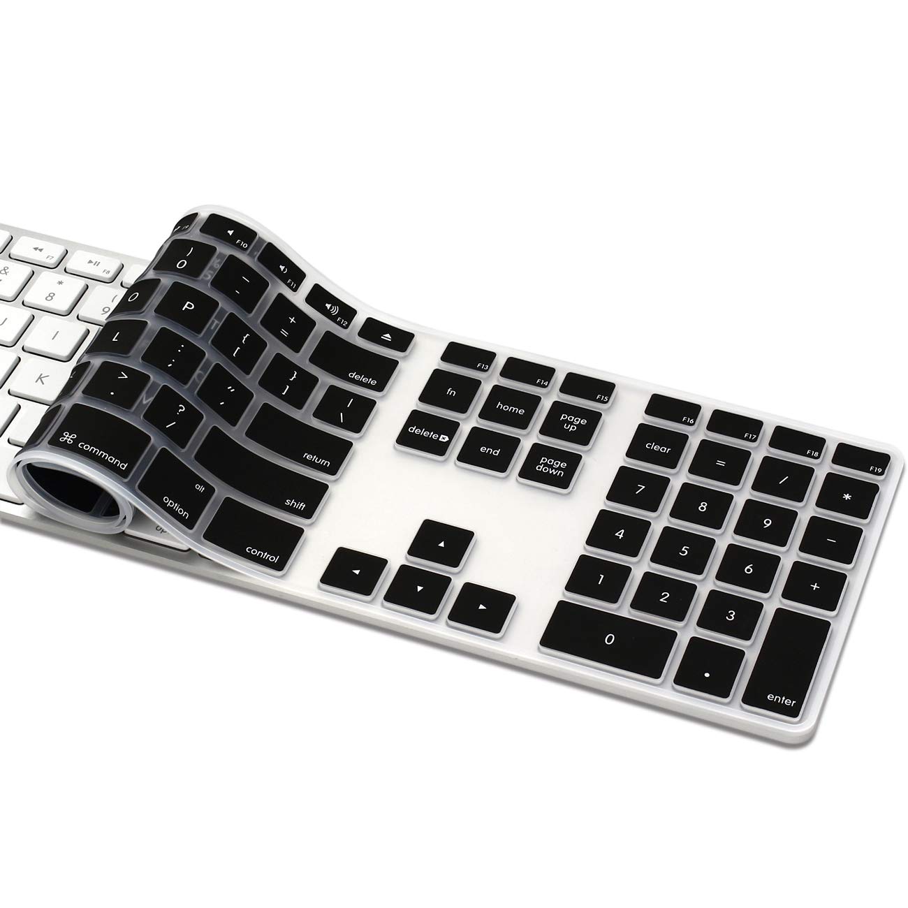 ProElife Silicone Full Size Ultra Thin Keyboard Cover Skin for Apple iMac Keyboard Numeric Keypad Wired USB MB110LL/B-A1243 (NOT FIT Magic Keyboard, Item Folded in Packaging) (Black)
