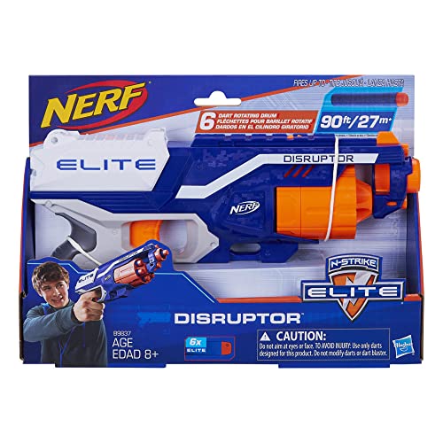 NERF Disruptor Elite Blaster - 6-Dart Rotating Drum, Slam Fire, Includes 6 Official Nerf Elite Darts - for Kids, Teens, Adults (Amazon Exclusive)