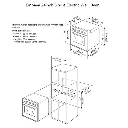 Empava 24" Electric Single Wall Oven with 6 Cooking Functions Mechanical Knobs Control in Stainless Steel, Black/Silver