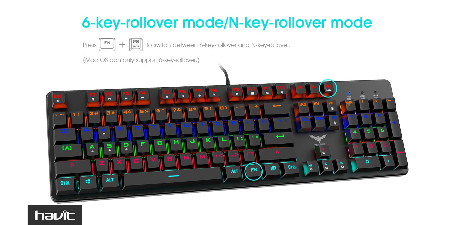 HAVIT LED Backlit Wired Mechanical Gaming Keyboard with Blue Switches,Black