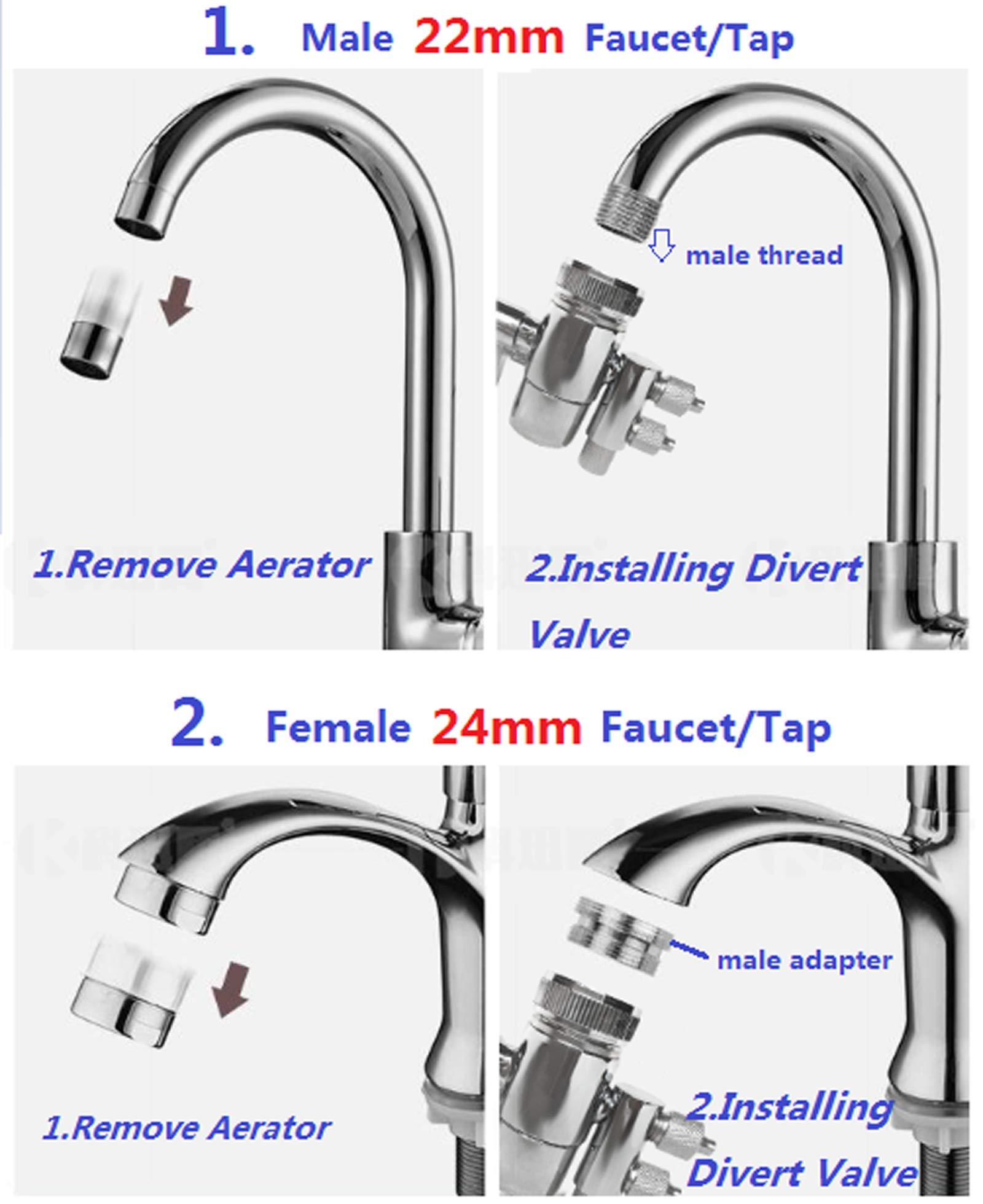 Realgoal Divert Valve 10.5 mm Tubing with Male Adapter for Faucet