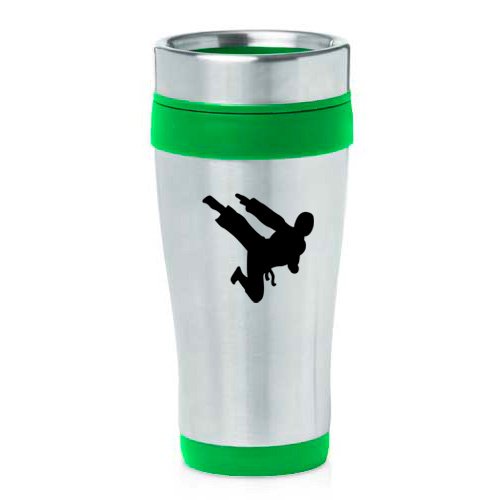 16oz Insulated Stainless Steel Travel Mug Ninja Karate (Green)