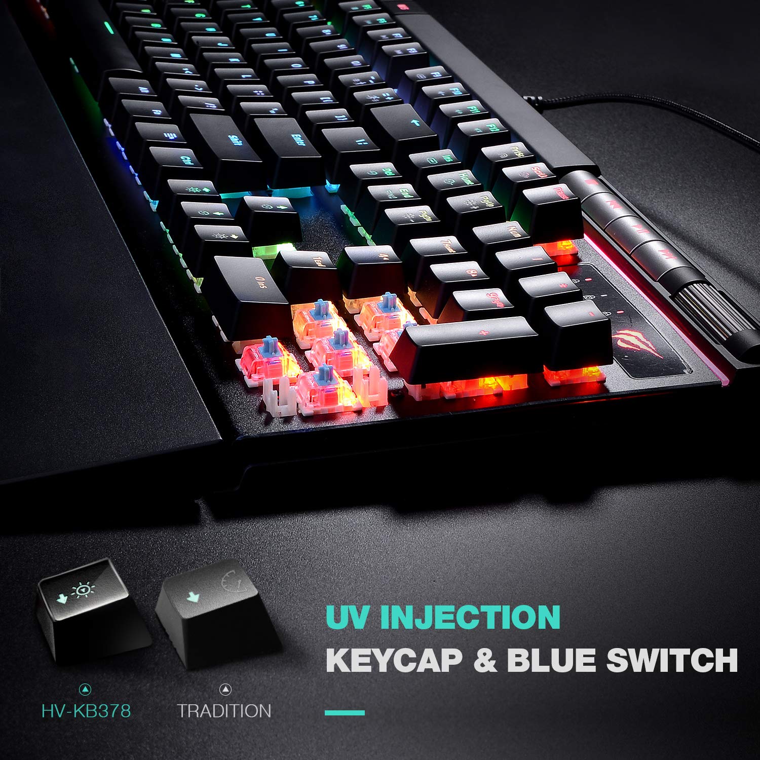 Havit RGB Mechanical Gaming Keyboard LED 120 Keys Ergonomic Detachable Wrist Rest Wired Keyboards Blue Switches Multimedia Volume Control for PC Game
