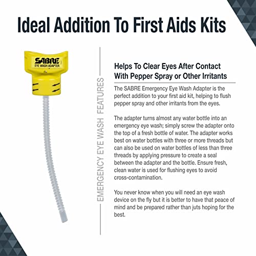 SABRE Eye Wash Adapter - Turns Water Bottle into Eye Wash Device - Flushes Contaminants from the Eye , Yellow, 2.4 oz