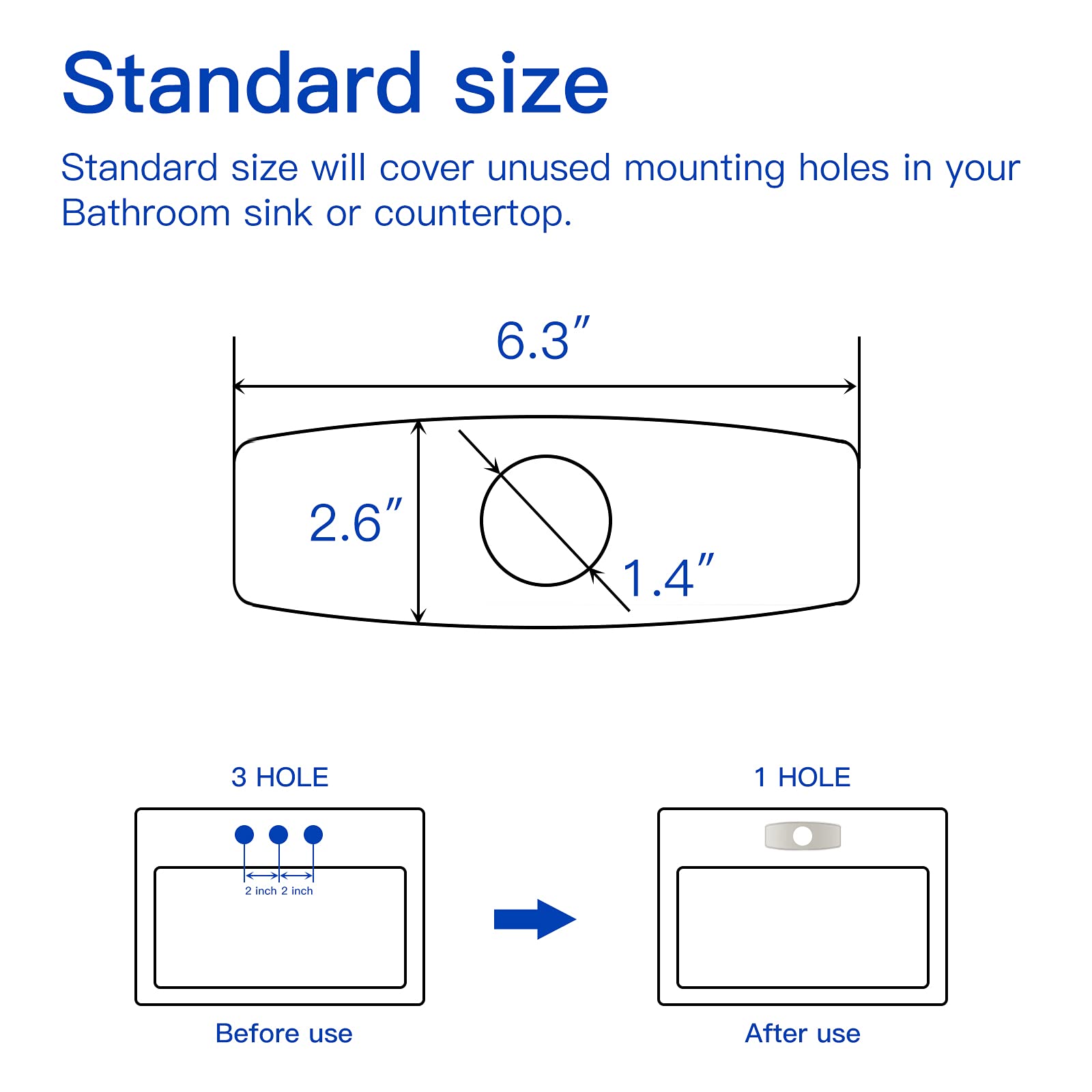 BWE 6.3 Inch Sink Hole Cover Bathroom Vessel Vanity Sink Faucet Rectangle Cover Deck Plate for 1 Or 3 Hole Escutcheon Brushed Nickel