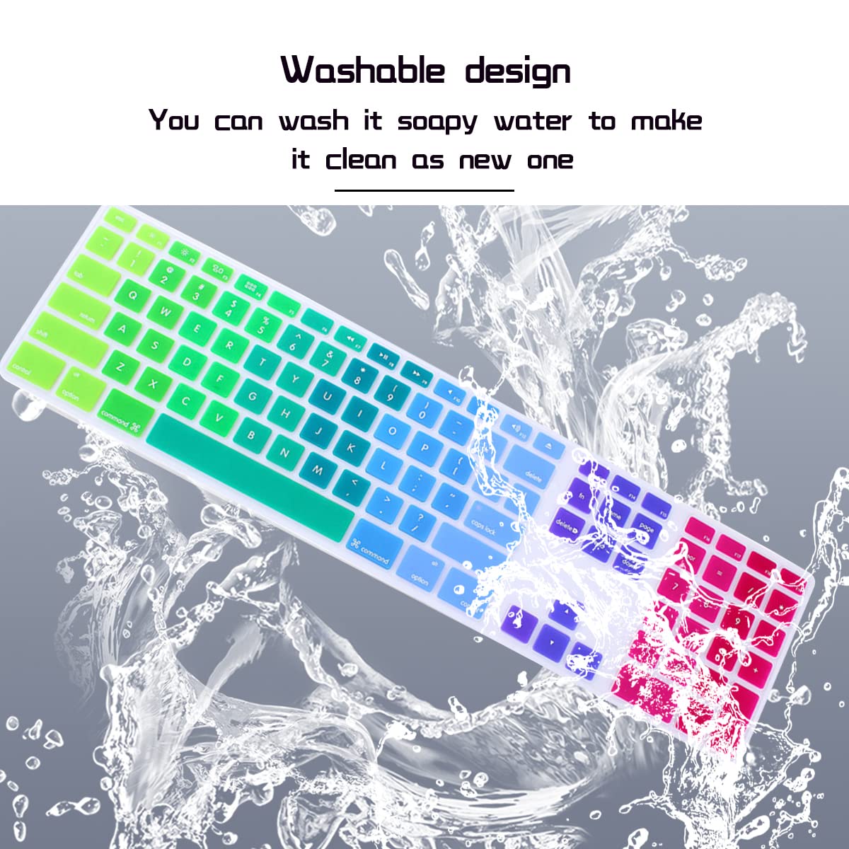 HRH Rainbow Silicone Keyboard Skin Cover for iMac Wired USB Full Size Keyboard with Numeric Keypad A1243(G6 MB110LL/B and MB110LL/A)