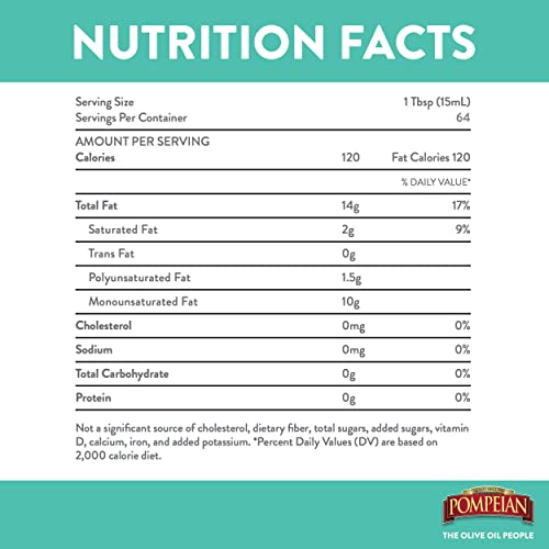 Pompeian Smooth Extra Virgin Olive Oil, Contains Polyphenols, First Cold Pressed, Mild and Delicate Flavor, Perfect for Sauteing & Stir-Frying, Naturally Gluten-Free, Non-GMO, 32 Fl Oz, Single Bottle