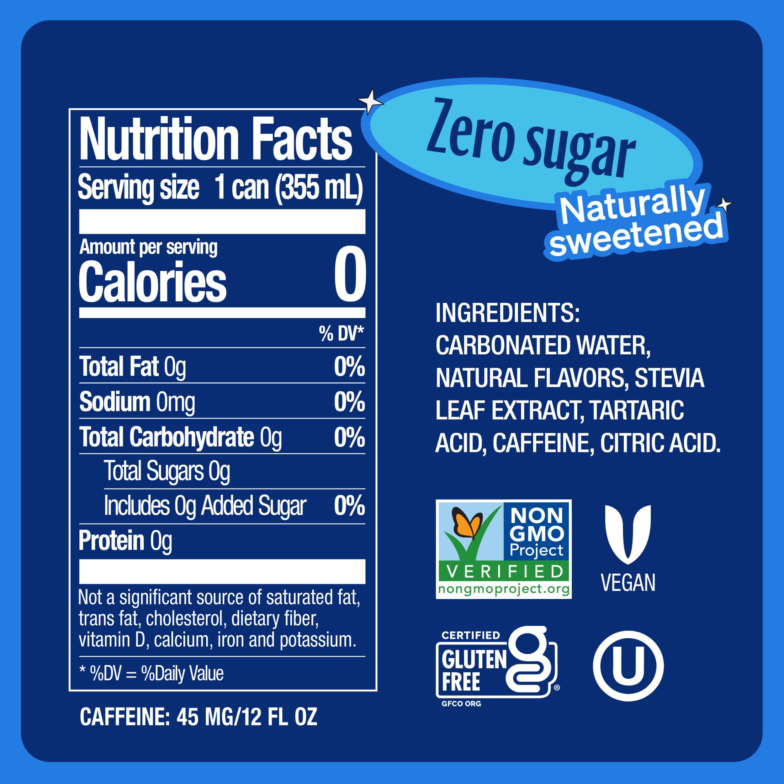 Zevia Zero Sugar Soda, Cola, 12 oz Cans (24-Pack) β Naturally Sweetened, Zero Calorie Sugar Free Soda - Non-GMO Project Verified, Gluten-Free, Vegan