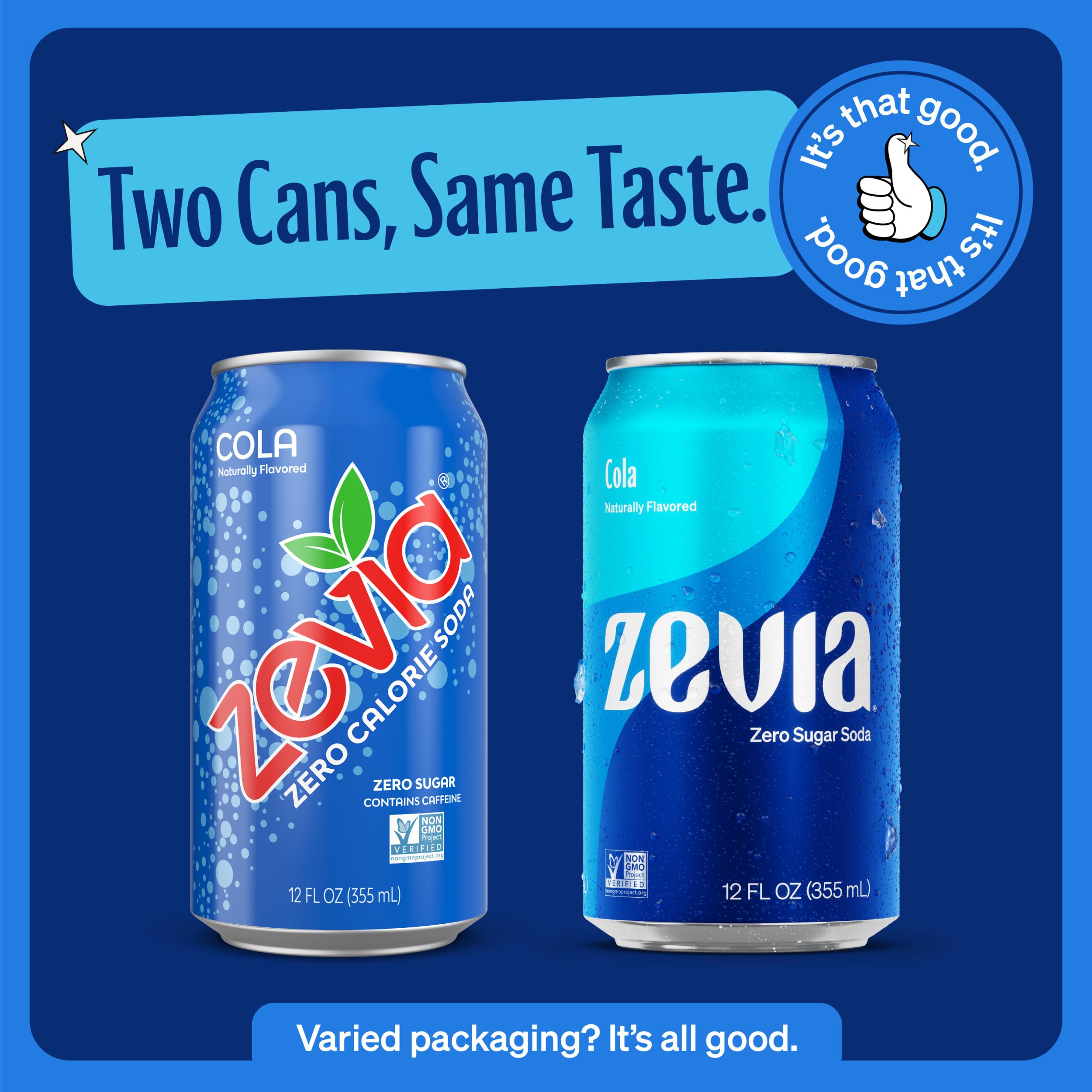 Zevia Zero Sugar Soda, Cola, 12 oz Cans (24-Pack) β Naturally Sweetened, Zero Calorie Sugar Free Soda - Non-GMO Project Verified, Gluten-Free, Vegan