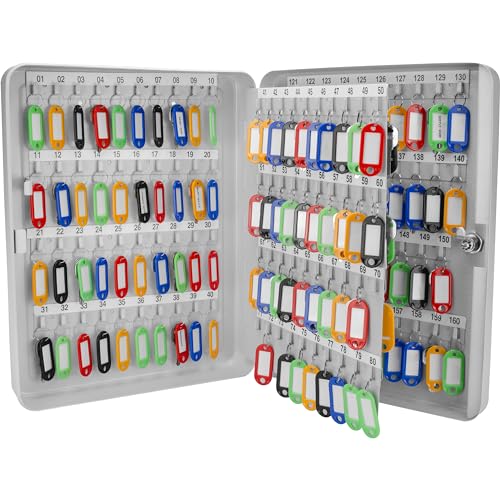 Barska Key Lock Key Cabinet Lock Box with Numbered Hooks and Tags - 160 Position - Color Tags