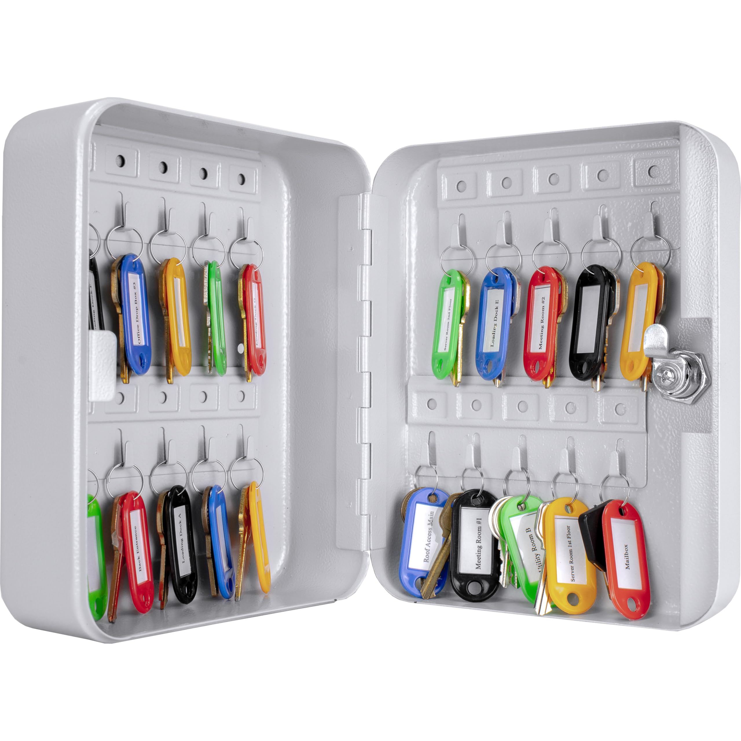 Barska Key Lock Key Cabinet Lock Box with Numbered Hooks and Tags - 20 Position - Color Tags