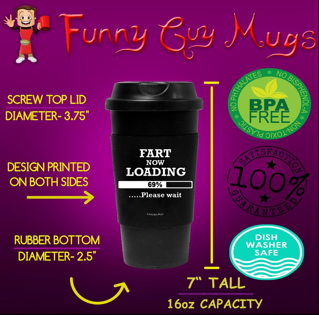 Funny Guy Mugs Fart Now Loading Please Wait Travel Tumbler With Removable Insulated Silicone Sleeve, Black, 16-Ounce