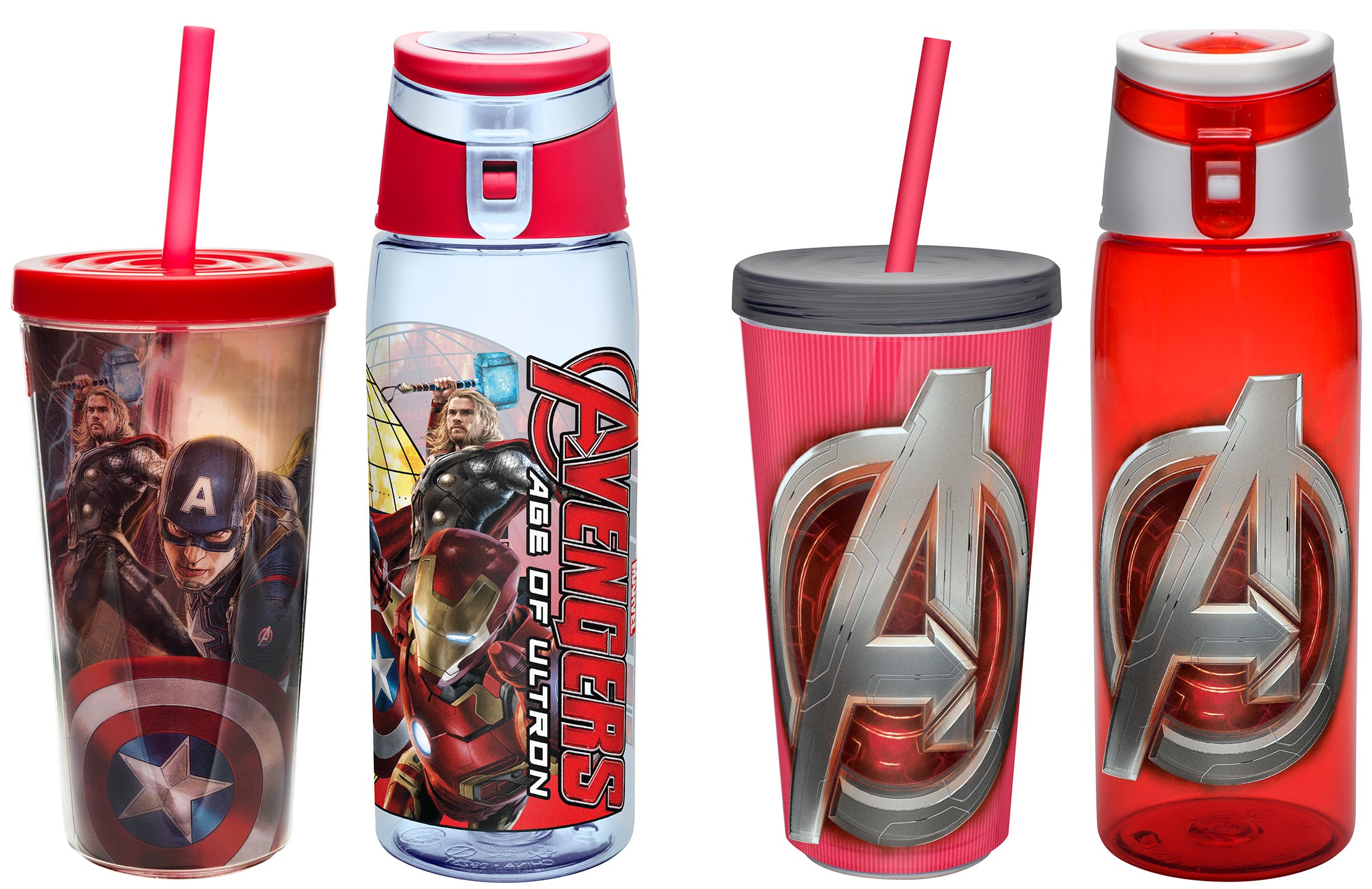 Zak! Designs Insulated Tumbler with Screw-on Lid and Straw, Avengers 2 Logo, BPA-free Plastic, 16-ounce