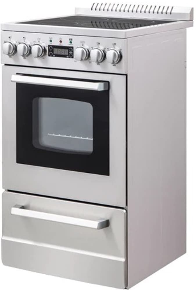 Avanti DER20P3S Electric Range Oven Elite Series Compact Design, 2-Cu.Ft. Capacity with 4 Coil Burners, Framed Glass Door, Storage Drawer and Broiler with Pan, 20-Inch, Stainless Steel