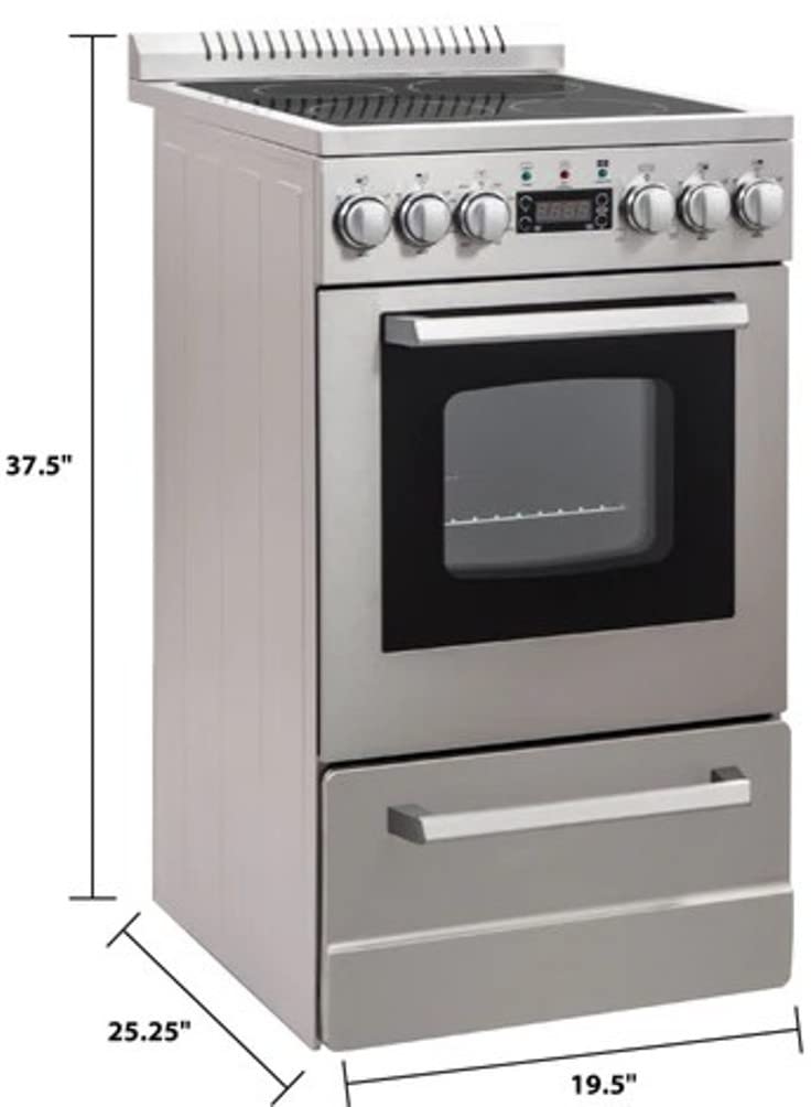 Avanti DER20P3S Electric Range Oven Elite Series Compact Design, 2-Cu.Ft. Capacity with 4 Coil Burners, Framed Glass Door, Storage Drawer and Broiler with Pan, 20-Inch, Stainless Steel