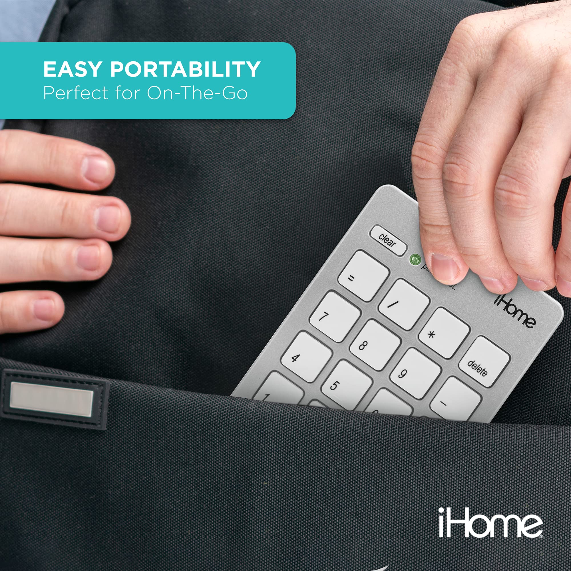 iHome Wireless Bluetooth 3.0 Slim Numeric Keypad Wide 20-Keys, Compact and Portable for Mac - Silver (IMAC-A201W)