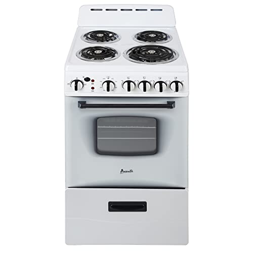 Avanti ERU200P0W Electric Range Oven Compact Design, 2.1-Cu.Ft. Capacity with 4 Coil Burners, Framed Glass Door, Storage Drawer and Broiler with Pan, 20-Inch, White