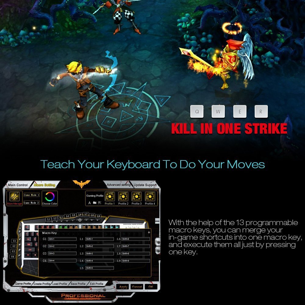 Havit Lammergeier LED Definable RGB 7 Backlit Programmable Wired Mute Gaming Keyboard (HV-KB346L)