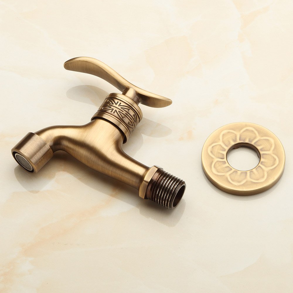 TOLIWEL Antique Brass Garden Outdoor Faucet Bathroom Wall Mount Water Decorative Hose Single Cold Tap G 1/2 inch Connection Spigot