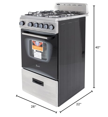 Avanti GR2013CSS Gas Range Oven Compact Freestanding Design, 4 Sealed Burners with Electronic Ignition, 2.1 Cu.Ft. Capacity Features Storage Drawer Broiler and Accessories, 20-Inch, Black