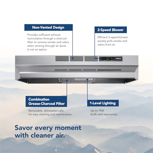 Broan-NuTone 4130SF Fingerprint Resistant Ductless Under-Cabinet Range Hood, 30-Inch, Stainless Finish with Print Guard
