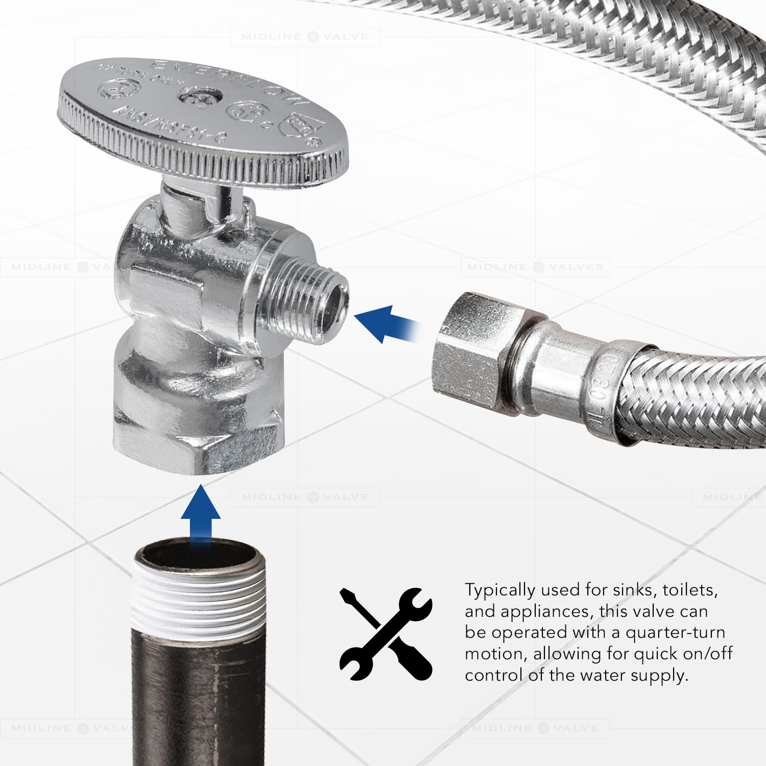 Everflow Supplies 81112PR-NL 1/2 X 3/8" CHROME PLATED BOXED QUARTER TURN ANGLE STOP VALVE WITH A FEMALE THREADED AND A COMPRESSION CONNECT