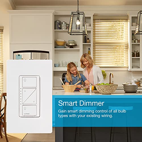 Lutron Caseta Original Smart Dimmer Switch (Lutron Smart Hub Required), for LED Lights, 150 Watt, Single-Pole/3-Way, No Neutral Required, PD-6WCL-IV, Ivory