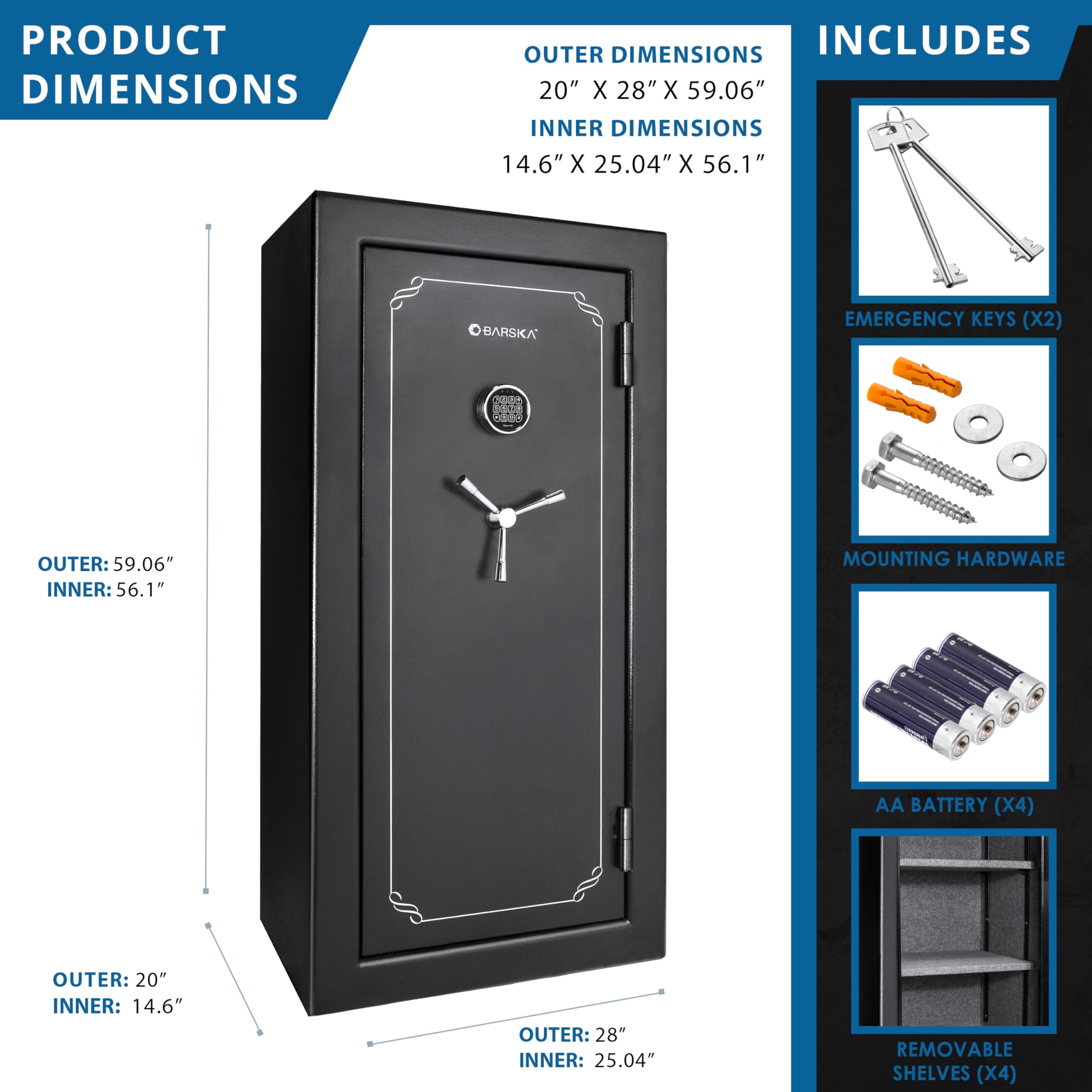 BARSKA Digital Keypad Fireproof Security Long Gun Safe Vault with Lock Out Mode, Silent Mode, Safe Alarm, Low Battery Warning - 11.87 Cu Ft