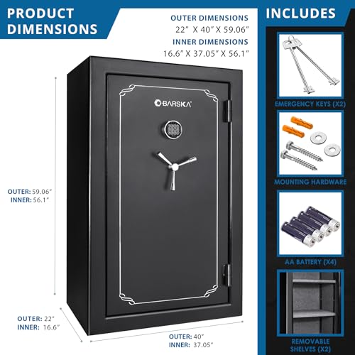 BARSKA Digital Keypad Fireproof Security Long Gun Safe Vault with Lock Out Mode, Silent Mode, Safe Alarm, Low Battery Warning - 19.97 Cu Ft
