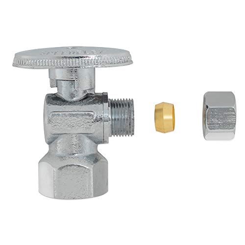Eastman 1/2 Inch FIP x 3/8 Inch OD Compression Quarter Turn Angle Stop Valve, Brass Plumbing Fitting, Chrome, 10733LF
