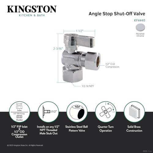 Kingston Brass KF4440 Fip X 1/2 OD Comp Angle Stop Valve, Polished Chrome