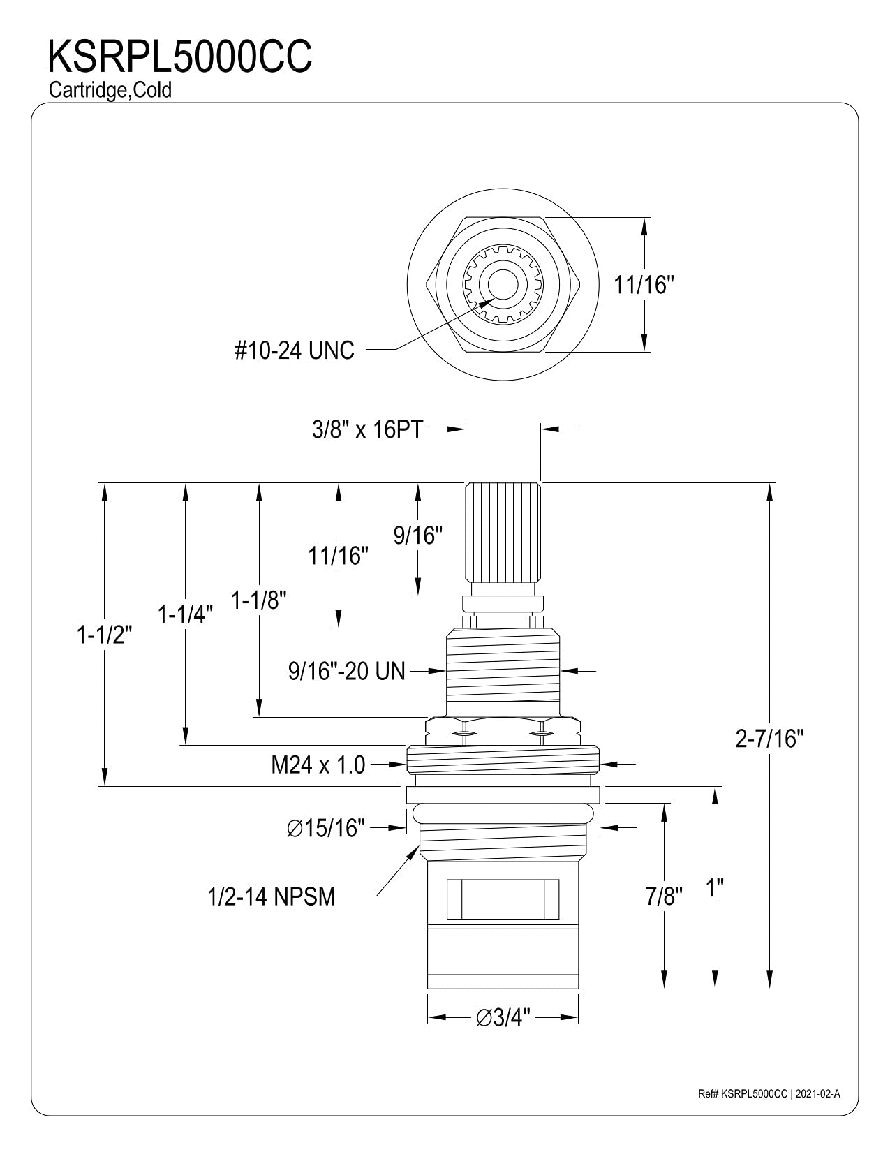 Kingston Brass KSRPL5000CC Ceramic Disc Cartridge, Raw