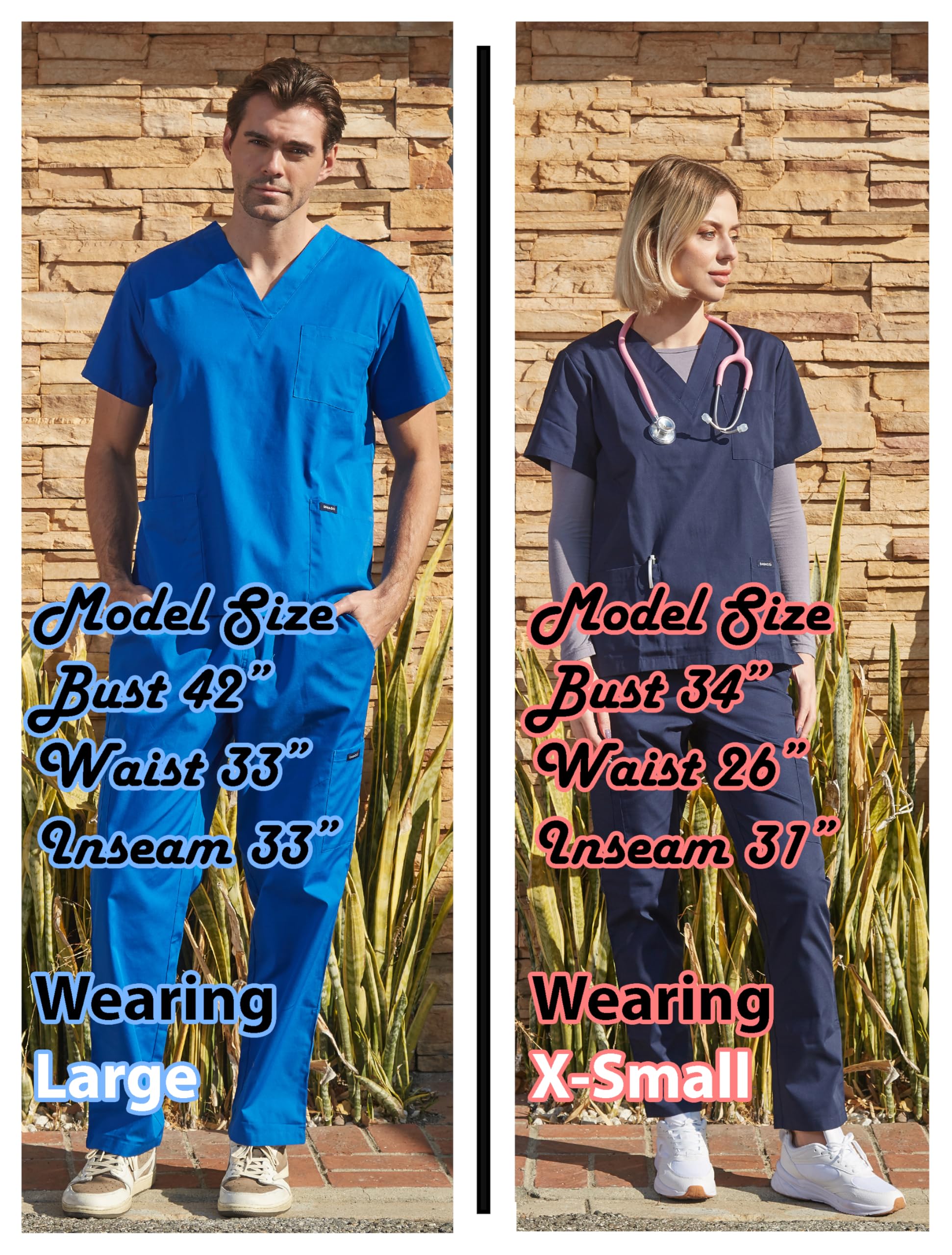 Dagacci Medical Uniform Womens and Mens Scrub Set Unisex Medical Scrub Shirt Top and Pant, Black, Medium, Short Sleeve