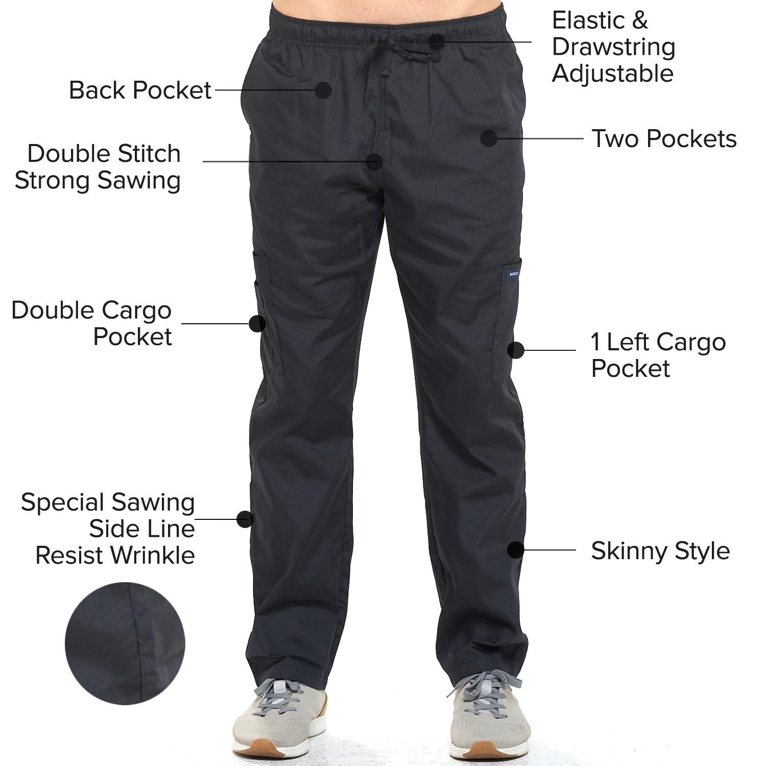 Dagacci Medical Uniform Womens and Mens Scrub Set Unisex Medical Scrub Shirt Top and Pant, Black, Medium, Short Sleeve