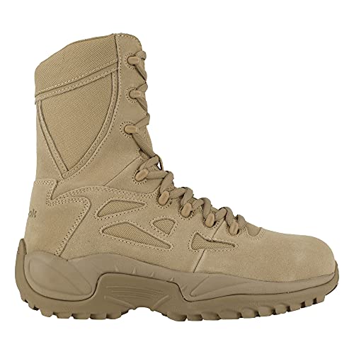 Reebok mens Rapid Response Rb Safety Toe 8" Stealth With Side Zipper Military & Tactical Boot, Desert Tan, 9.5 Medium US