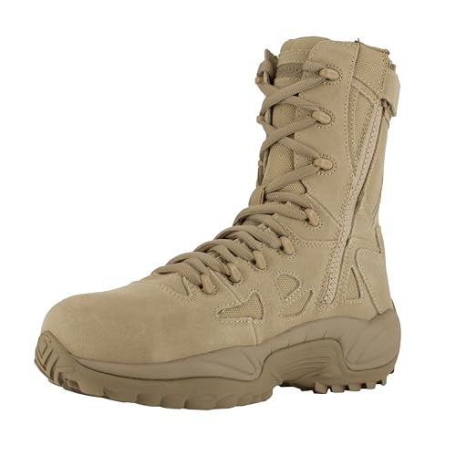 Reebok mens Rapid Response Rb Safety Toe 8" Stealth With Side Zipper Military & Tactical Boot, Desert Tan, 9.5 Medium US