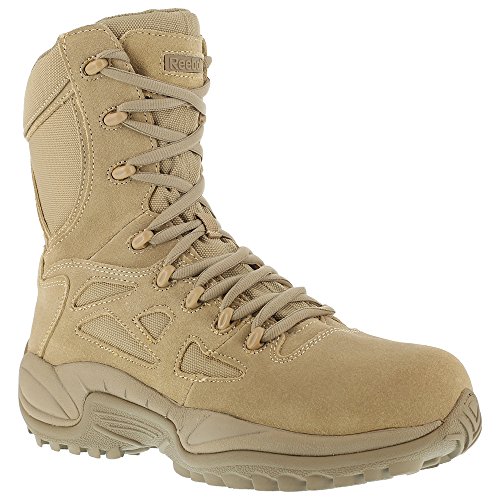 Reebok mens Rapid Response Rb Safety Toe 8" Stealth With Side Zipper Military & Tactical Boot, Desert Tan, 9.5 Medium US