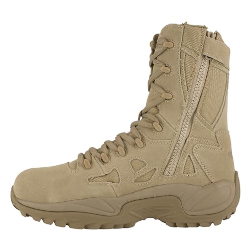 Reebok mens Rapid Response Rb Safety Toe 8" Stealth With Side Zipper Military & Tactical Boot, Desert Tan, 9.5 Medium US