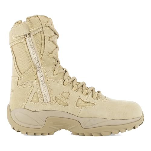 Reebok mens Rapid Response Rb Safety Toe 8" Stealth With Side Zipper Military & Tactical Boot, Desert Tan, 9.5 Medium US